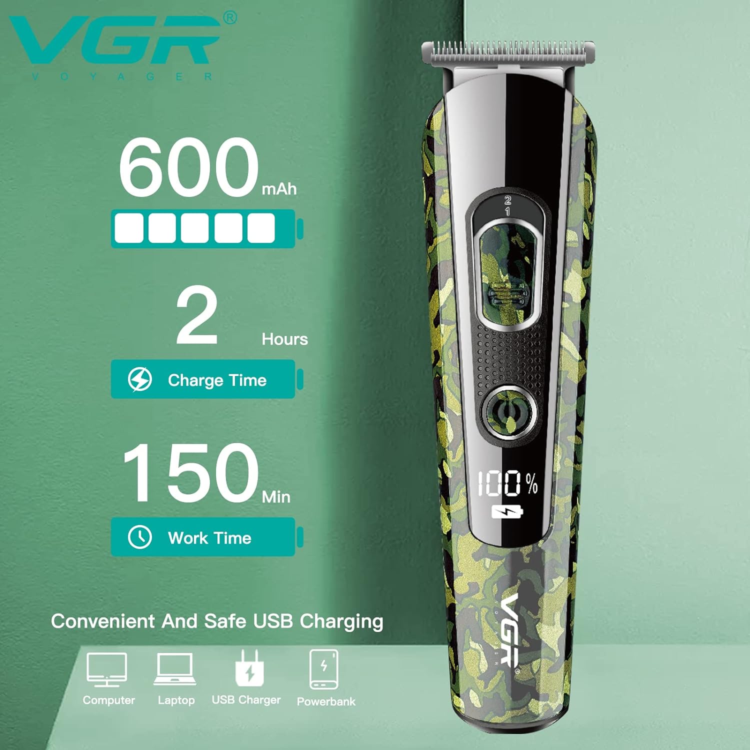 VGR V-102 Camouflage Professional Grooming Kit with Cord & Cordless Multipurpose Hair Clipper ...